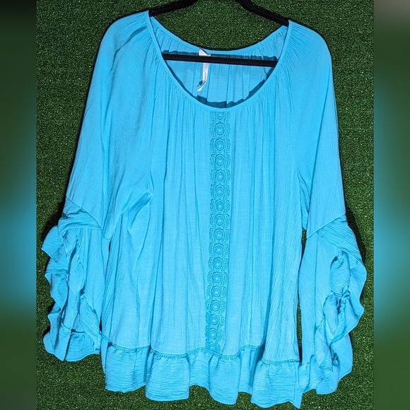 NY Collection | Tops | Ny Collection Womens Size 3xl Teal Ruffle ...